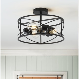 Industrial Black 3-Light Cage Shape Metal Frame Ceiling Semi Flush ...