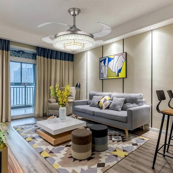 Crystal LED Chandelier Invisible Ceiling Light Lamp w/ Remote Control ...