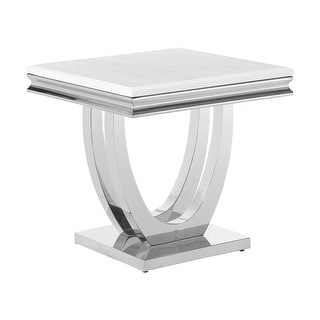 Kas 24 Inch Square End Table, White Stone Top, Polished Chrome Flush ...