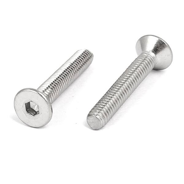 M4x25mm 304 Stainless Steel Flat Head Hex Socket Screws Fasteners DIN7991 60pcs - Silver Tone ...