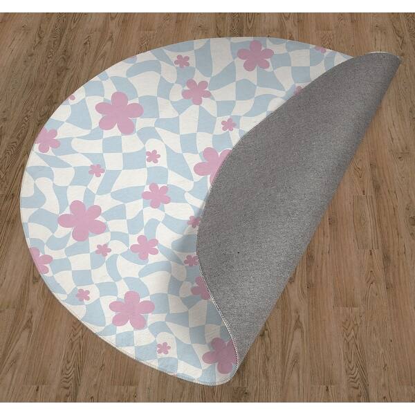 WARPED CHECKERBOARD FLOWER BLUE Office Mat By Becca Garrison - Bed Bath ...