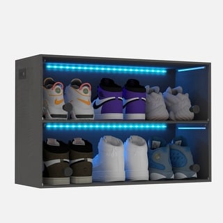 Wooden Stackable Shoe Storage Box with Sliding Glass Door, Shoe ...