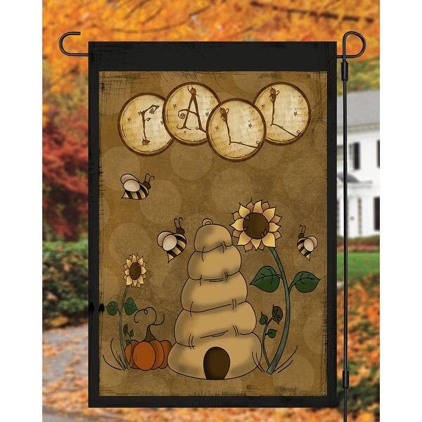 Black and Brown "FALL" Primitive Bee Skep Rectangular Garden Flag 18" x ...