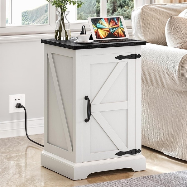 Moasis Farmhouse End Table with Charging Station, USB Ports and Outlets ...