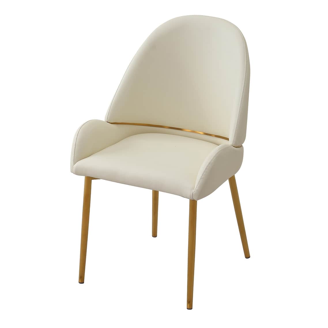 White Pu Leather Dining Chairs Set Of 2 Comfy Accent Chairs With Ergonomic Curved Backrest And