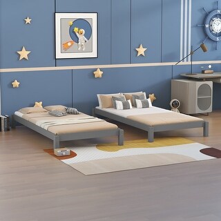 Twin Size Platform Bed, 2 Twin Solid Wood Bed Frame Guest Bed Stackable ...