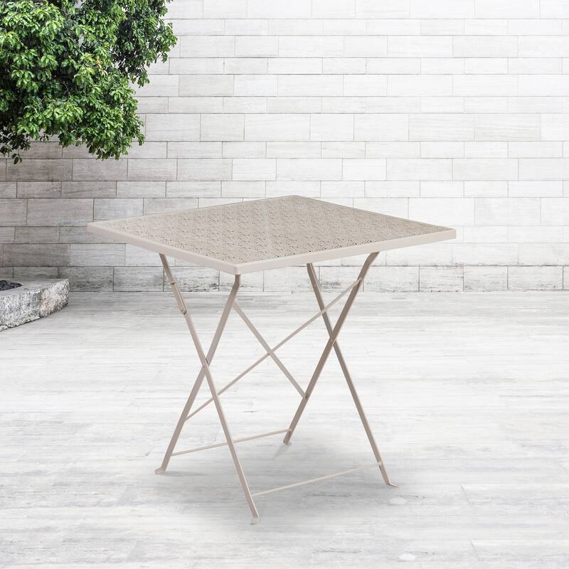 28'' Square Indoor-Outdoor Steel Folding Patio Table - 28"W x 28"D x 28 ...