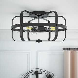 Matte Black 3-Light Metal Cage Flush Mount Ceiling Lighting for Hallway ...