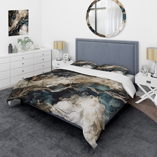 Designart "Blue Beige Marbled Dreamscape I" Blue Modern - Bedding Cover ...