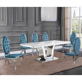 Best Quality Furniture White Marble Set Tufted Faux Crystal Chairs ...