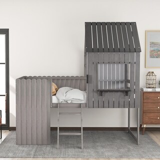 Irene Loft Wood Bed with Roof and Window - Bed Bath & Beyond - 35444371