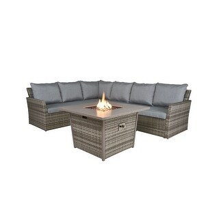 Courtyard Casual Newton 3 pc Sectional Fire Pit Set Includes: One ...