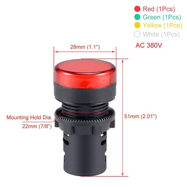 4Pcs AC 380V Indicator Lights Red+Green+Yellow+White Flush Panel Mount ...