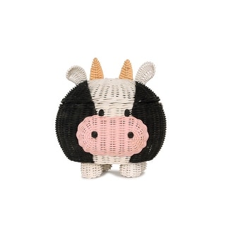 Cow Rattan Storage Basket with Lid Decorative Bin Home Decor Hand Woven ...