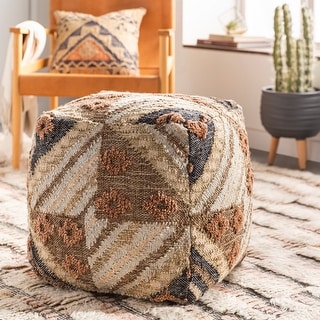 Leandra Patchwork Natural Fibers Bohemian Pouf - Bed Bath & Beyond ...