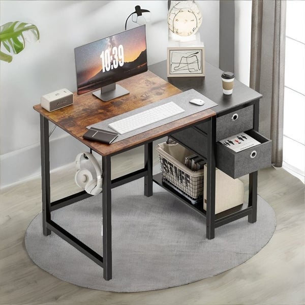 Modern Simple Style Home Office Writing Desk w/ 2-Tier Drawers Storage ...