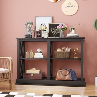 Modern Console Table with 3-Tier Open Storage Spaces and "X" Legs - Bed ...
