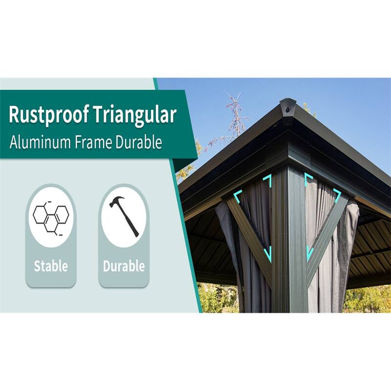 10' X 14' Hardtop Aluminum Gazebo with Galvanized Double Roof Canopy ...