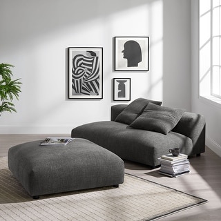 Solace Modular Upholstered Fabric Armless Loveseat and Ottoman Set ...