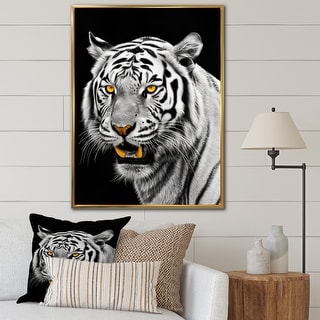 Designart "Fierce White Tiger VI" Animals Tiger Framed Wall Art Living ...