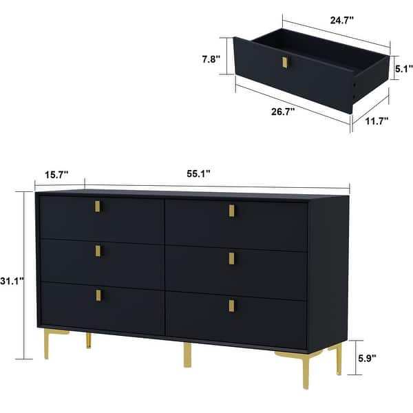 Dresser 6 Drawer Wood Dresser for Bedroom with Storage Modern Gold ...