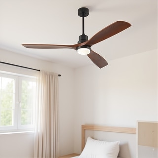 60"Solid Wood Ceiling Fan Light with Remote, 20W 3-Color LED, DC Motor ...