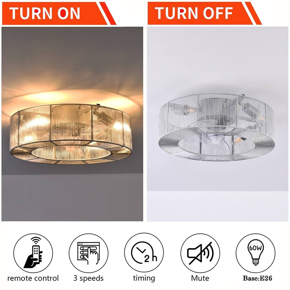 LED Dimmable Ceiling Fan Light Flush Mount Lamp Caged Style w/ Remote ...