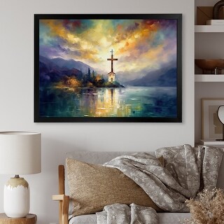 Designart "Religious Cross Reflections" Lake Church Framed Wall Art ...