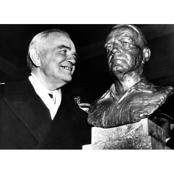 Admiral William F Halsey Looks Over A Bust Of Himself During Halsey Day