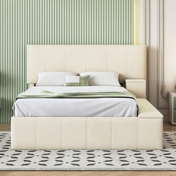 Elegant Upholstered Platform Bed with Storage Compartments - Bed Bath ...