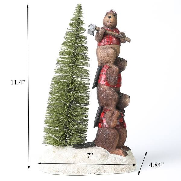 Lumberjack Beavers Trio with Christmas Tree Lighted Tabletop Figurine ...