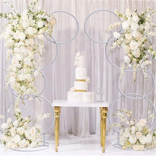 Set of 2 Round Backdrop Stand Wedding Party White Hoop Pillar Flower ...