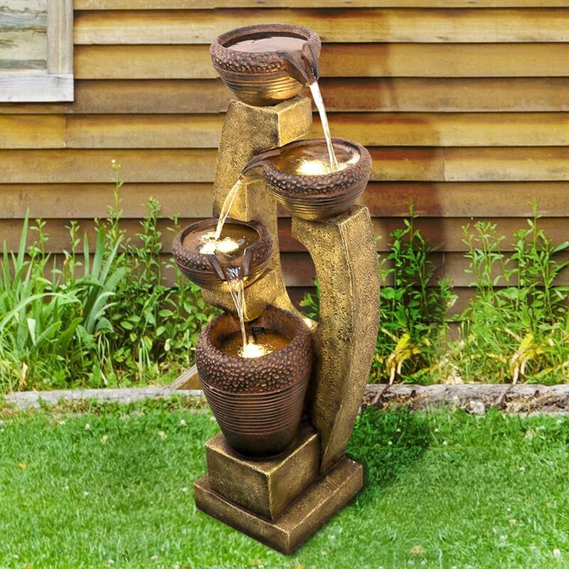 40" Modern Outdoor Garden Water Fountain with LED Lights - Overstock ...