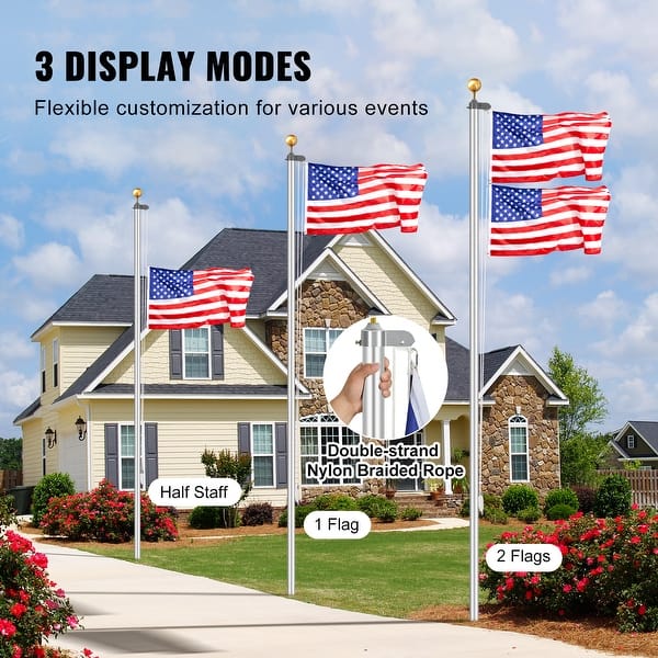 Sectional Flag pole Kit for Outside, 3 Display Modes Flagpole with 3x5 ...