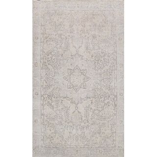 Muted Distressed Floral Tabriz Persian Area Rug Wool Handmade Carpet ...
