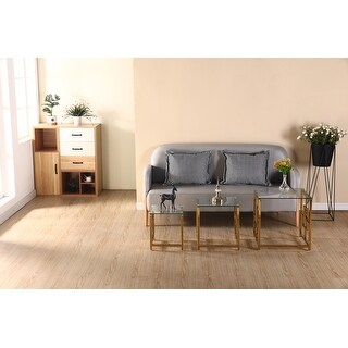 3-Pieces Gold Square Nesting Glass End Tables- Small Coffee Table Set ...