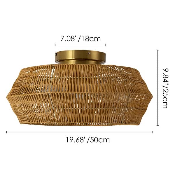 4-Light 20 in. Boho Rustic Handwoven Rattan Cage Semi-Flush Mount ...