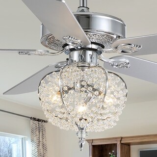 50 Inches Chrome Ceiling Fan with Light and Remote Reversible 5 Blades ...