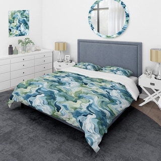 Designart "Blue Ethereal Camouflage" modern bedding covert set with 2 ...