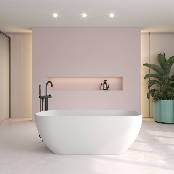 Matte White Freestanding Solid Surface Resin Stone Bathtub Soaking Tub ...