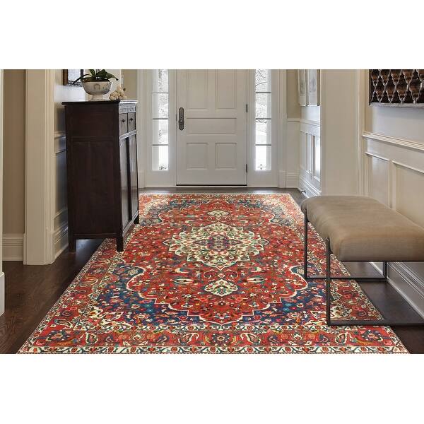 Fine Vintage Distressed Kafele Rust/Navy Rug - 6'3" x 9'10" - Bed Bath ...