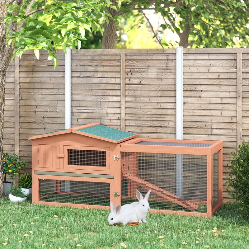 Pawhut 62" Rabbit Hutch with Run, Outdoor Bunny Hutch, Guinea Pig House ...