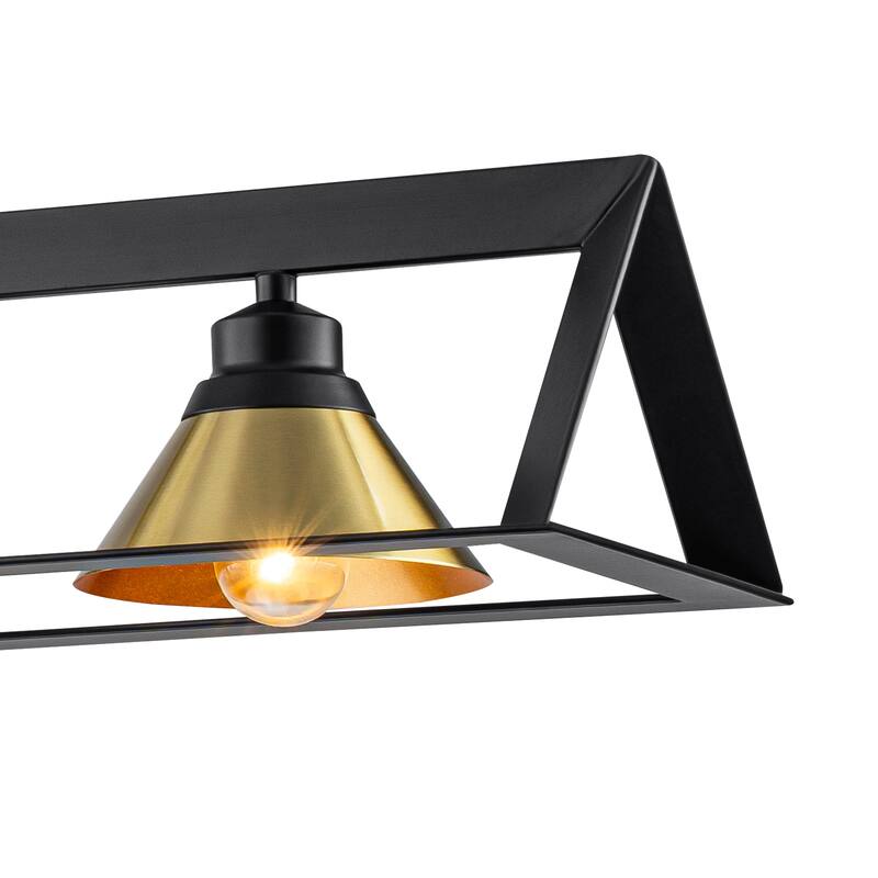 5-Light Matte Black Linear Chandelier Brass Conical Shades Kitchen - W ...