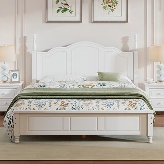 Sturdy Queen-Size Wooden Platform Bed with Stylish Retro Design and ...