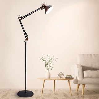 Flexible Swing Arms Reading Floor Lamp with Metal Lampshade Industrial ...
