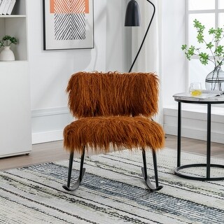 Modern Faux Fur Plush Rocking Chair with Metal Rocker for Living Room ...