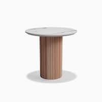 Moasis Solid Wood Round Fluted Pedestal Dining Table with Slate Stone ...