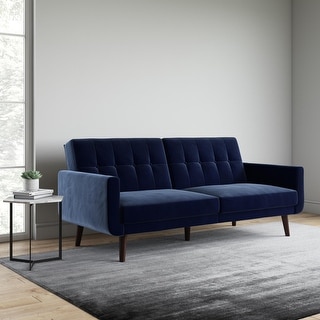 Nola Modern Futon, Blue Velvet - Bed Bath & Beyond - 36192595