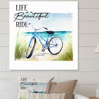 Designart "Bicycle Life If Beautiful At The Beach" Traditional Canvas ...
