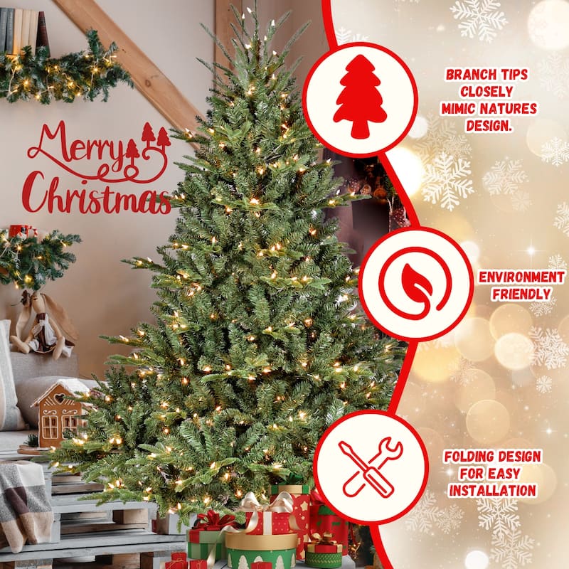 Full-Shape Pre-Lit Christmas Tree - PE/PVC Mixed Branches, Wide Base ...